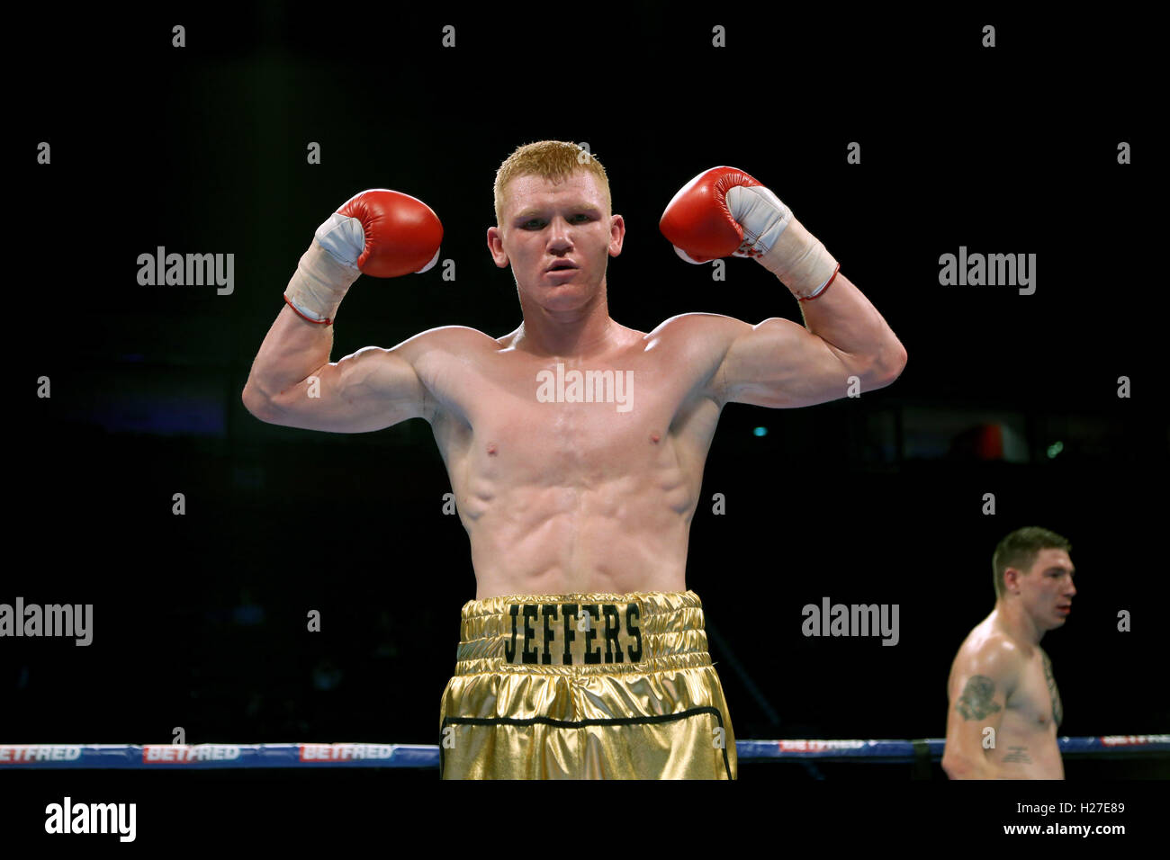 Mark Jeffers celebrates beating Ben Heap in their middleweight contest ...