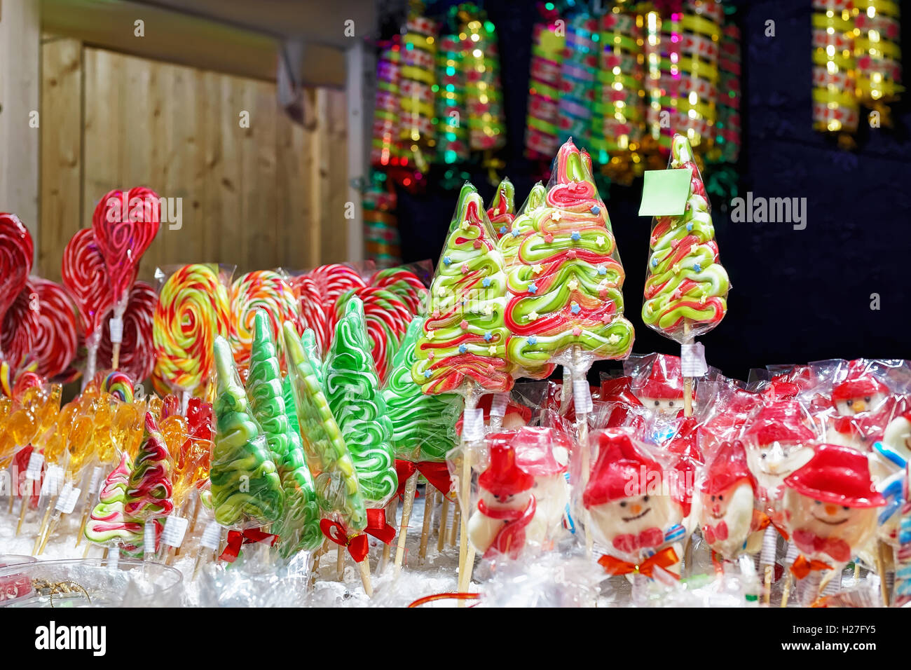 Stall with traditional colorful and festive candies at the Christmas ...