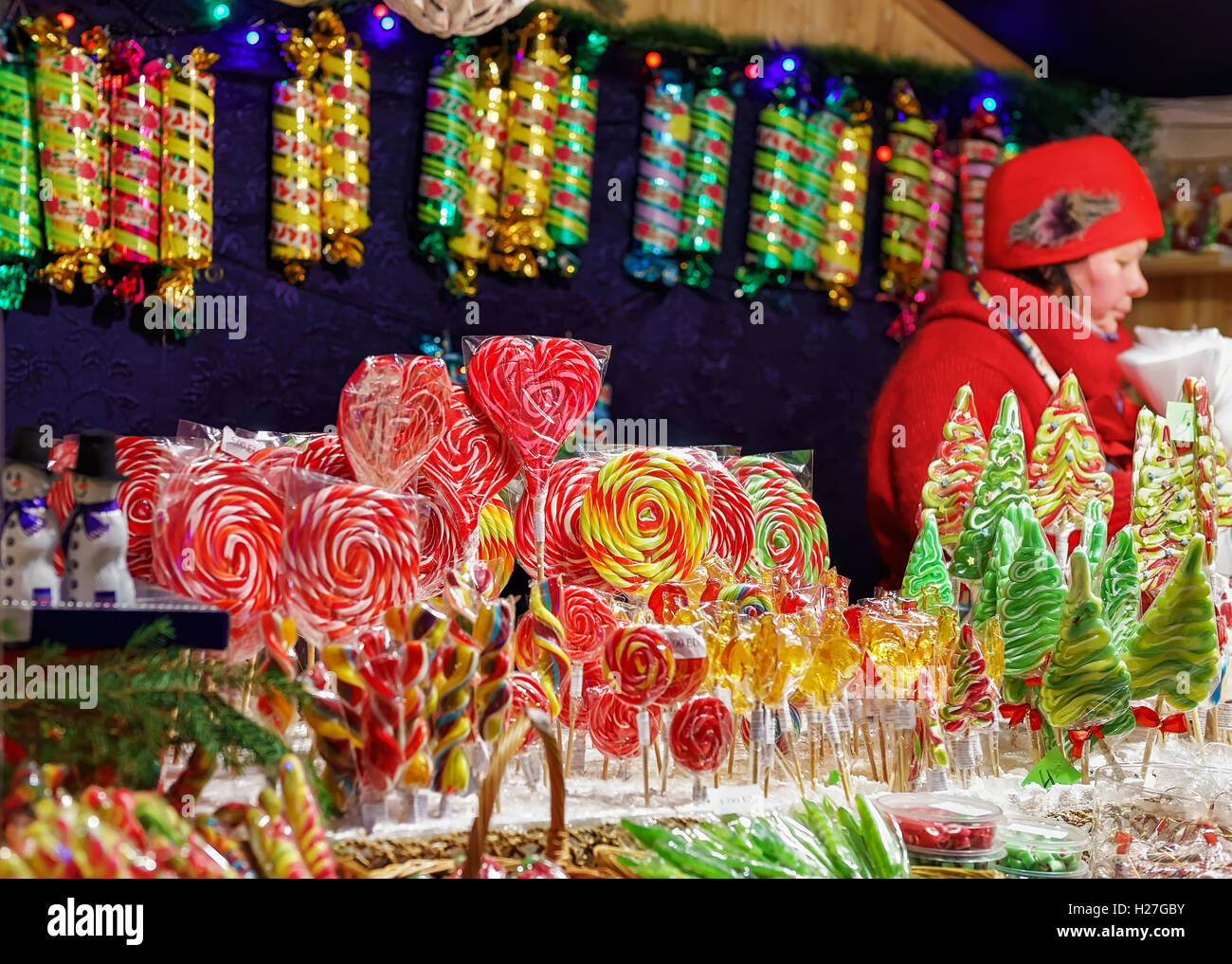 Vilnius, Lithuania - December 27, 2015: Seller at the Stall with ...