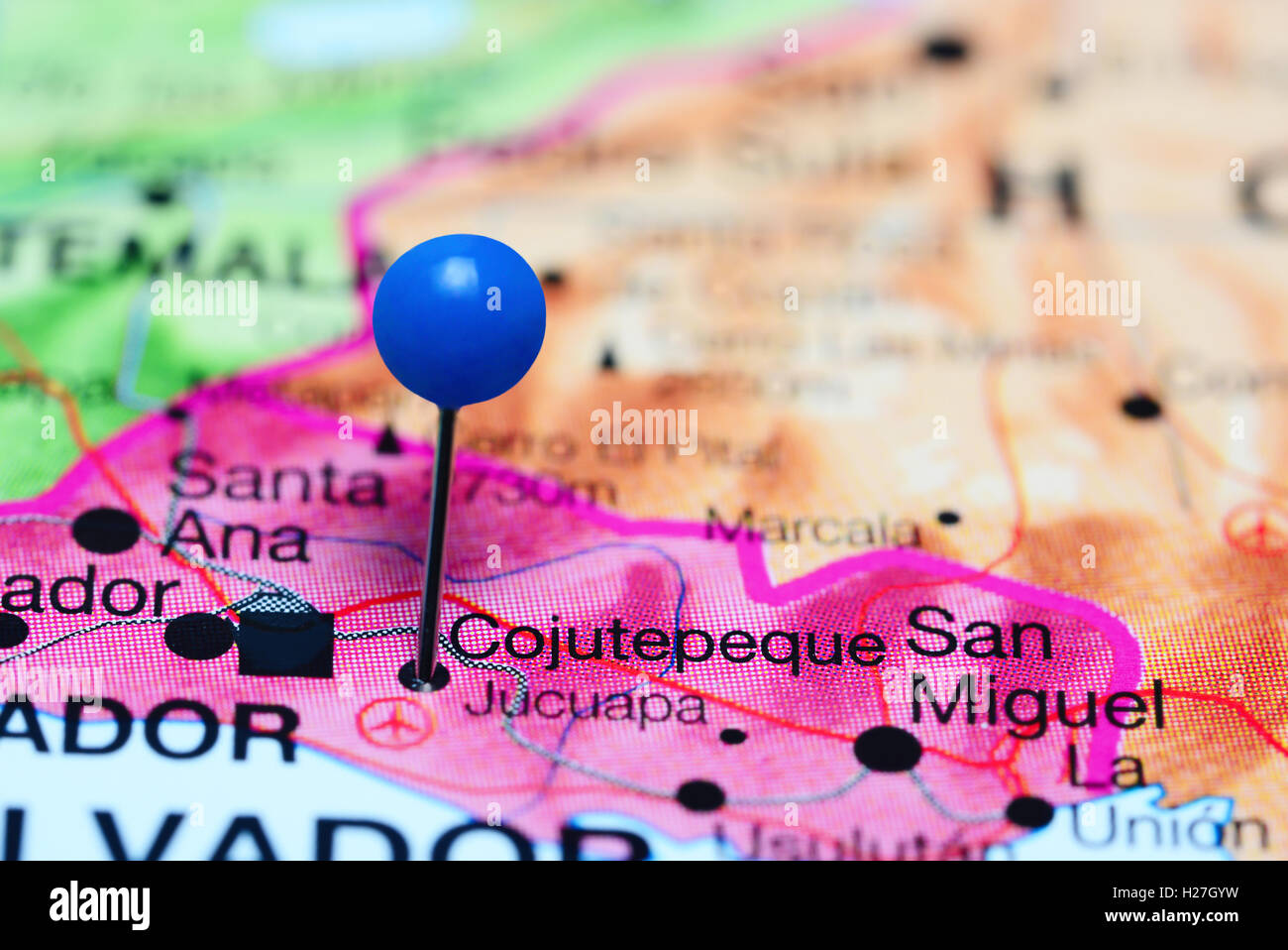Cojutepeque pinned on a map of El Salvador Stock Photo - Alamy