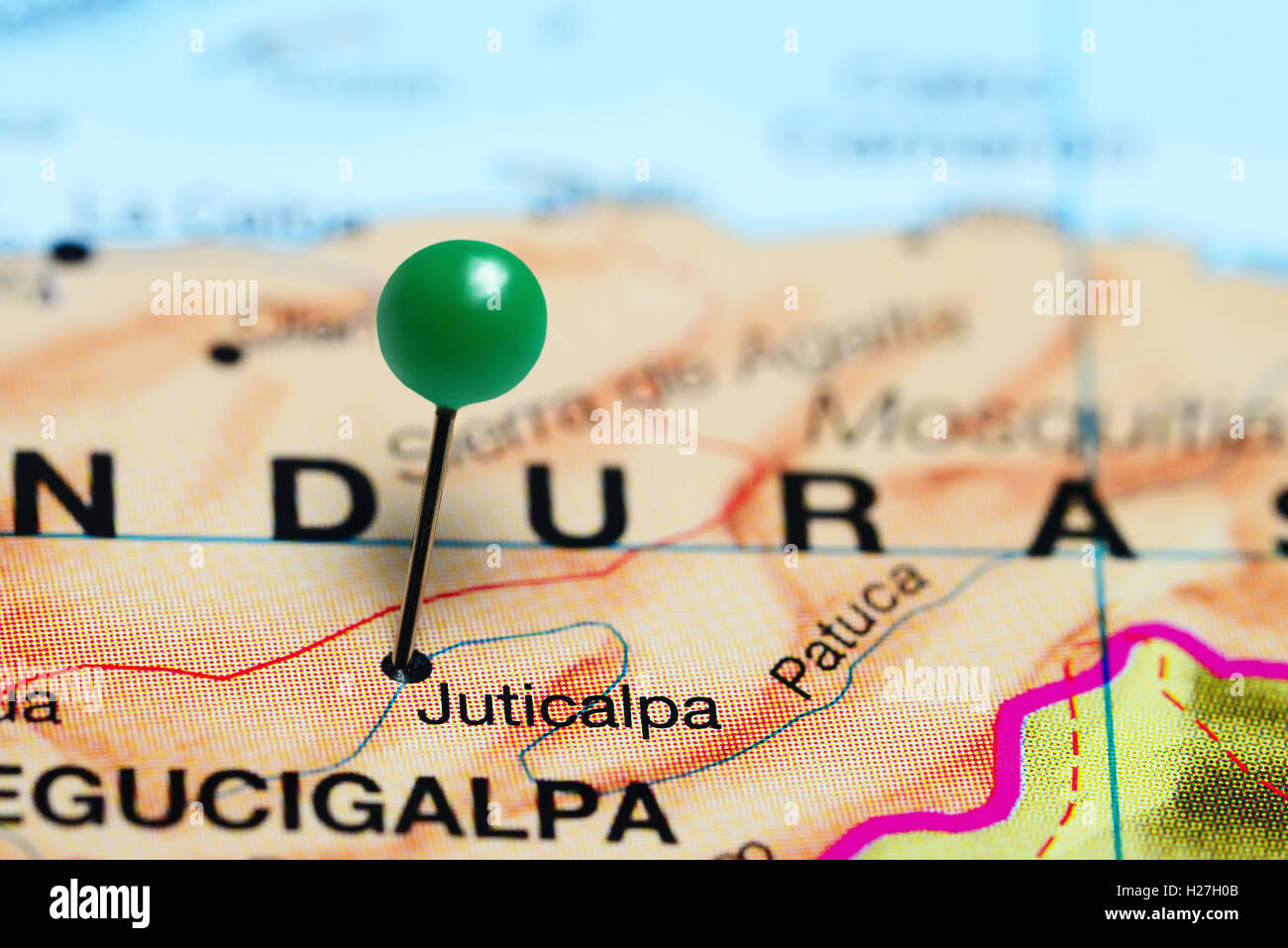 Juticalpa pinned on a map of Honduras Stock Photo - Alamy