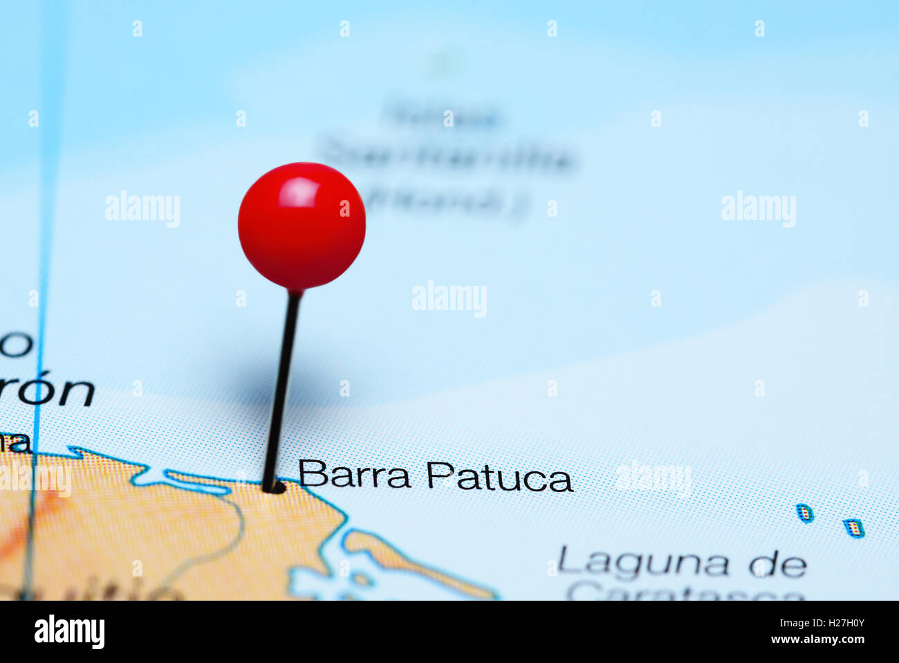 Barra Patuca pinned on a map of Honduras Stock Photo - Alamy