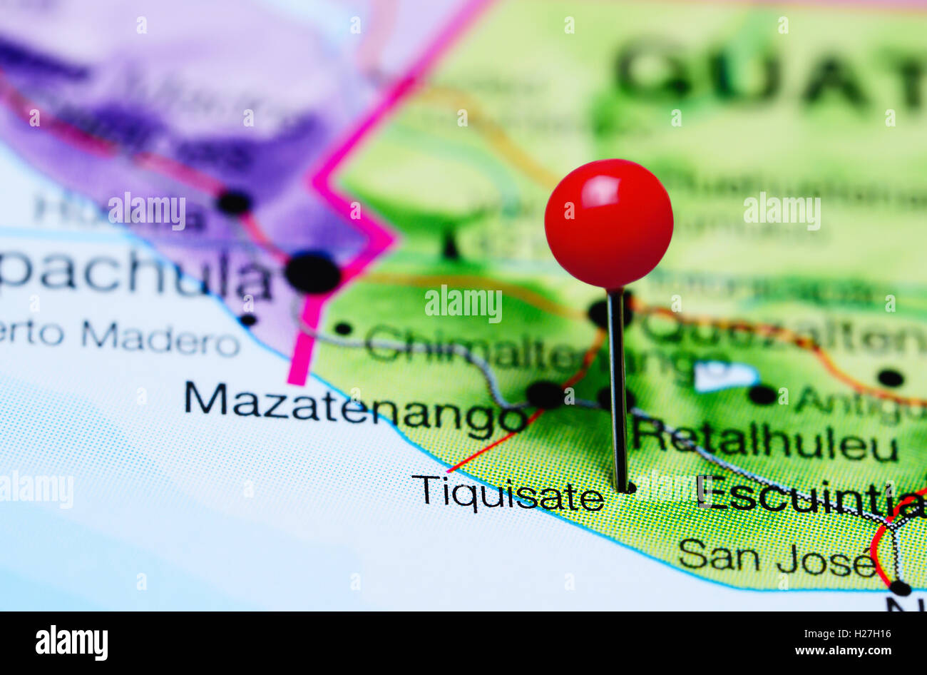 Tiquisate pinned on a map of Guatemala Stock Photo - Alamy