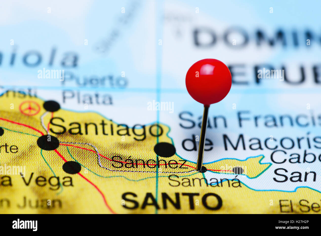 Sanchez pinned on a map of Dominican Republic Stock Photo - Alamy