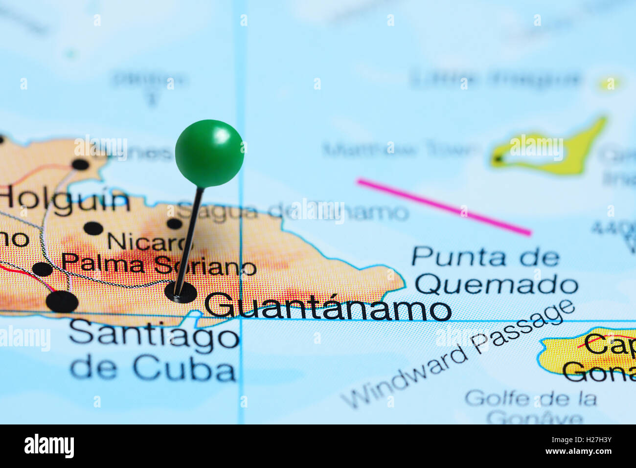 Guantanamo pinned on a map of Cuba Stock Photo - Alamy