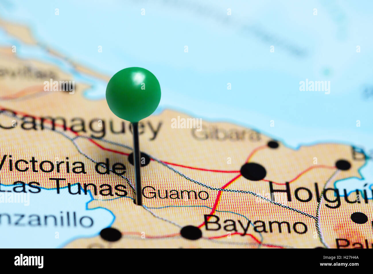 Guamo pinned on a map of Cuba Stock Photo - Alamy