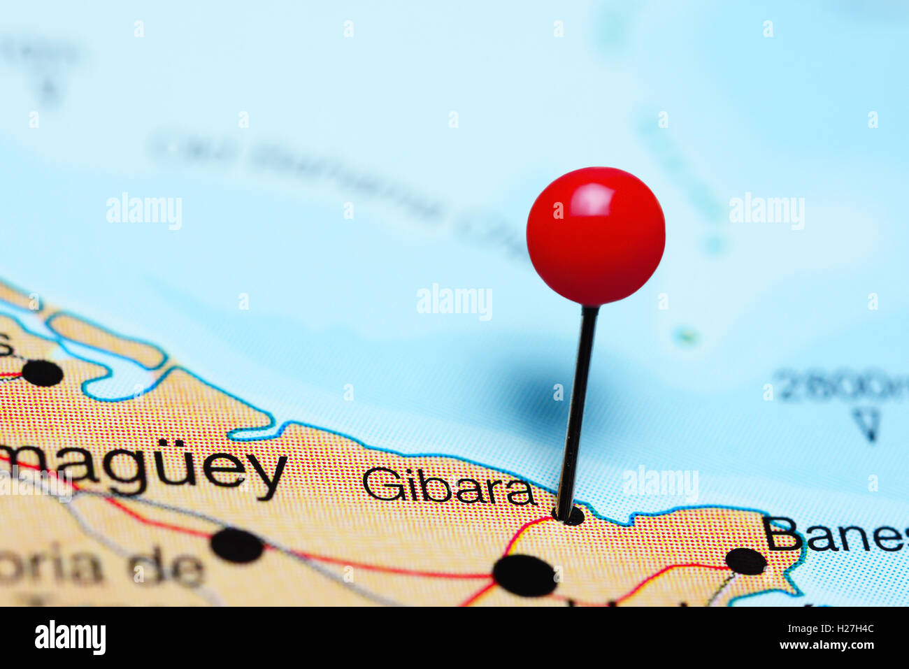 Gibara pinned on a map of Cuba Stock Photo - Alamy