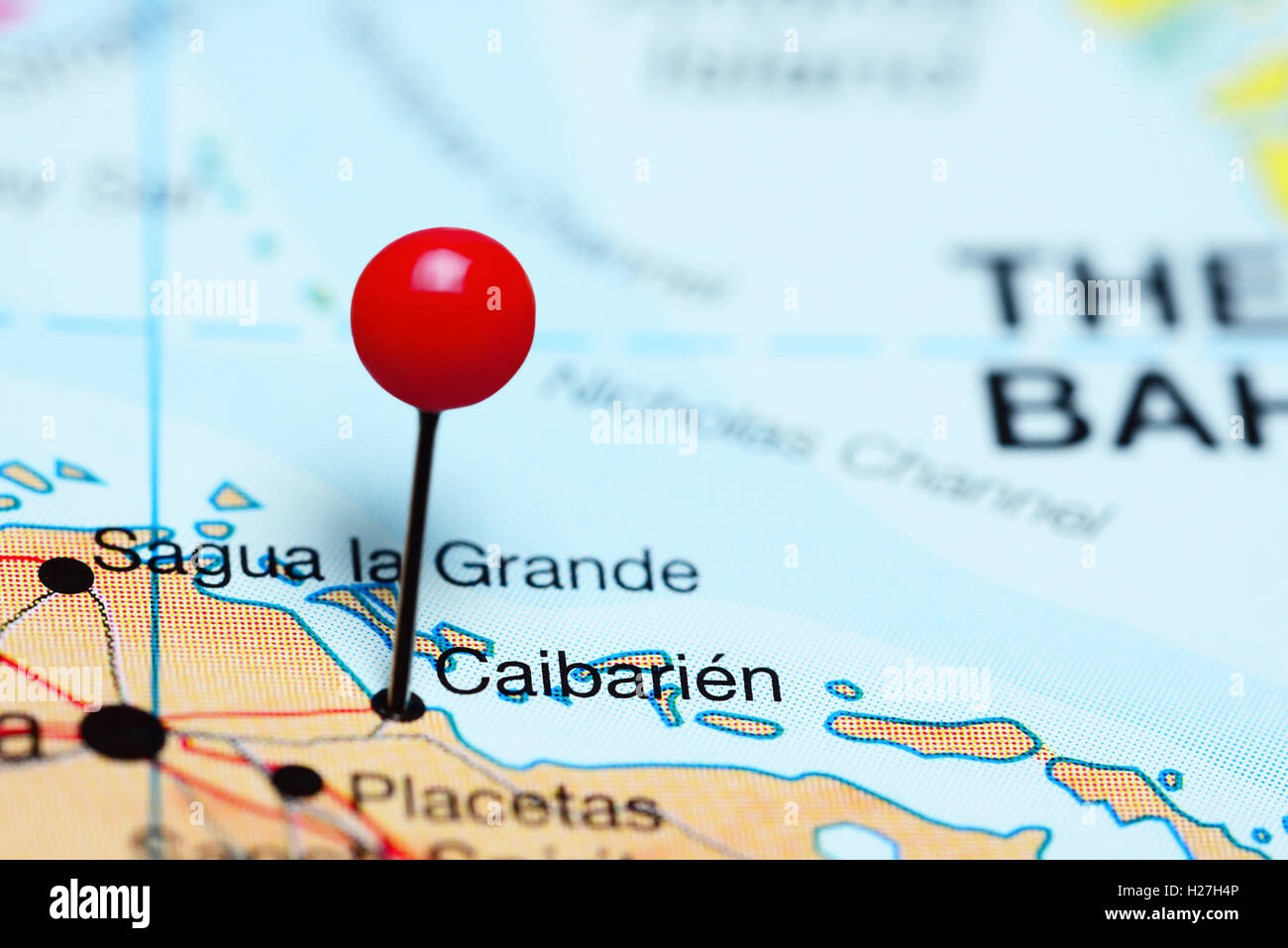 Caibarien pinned on a map of Cuba Stock Photo - Alamy