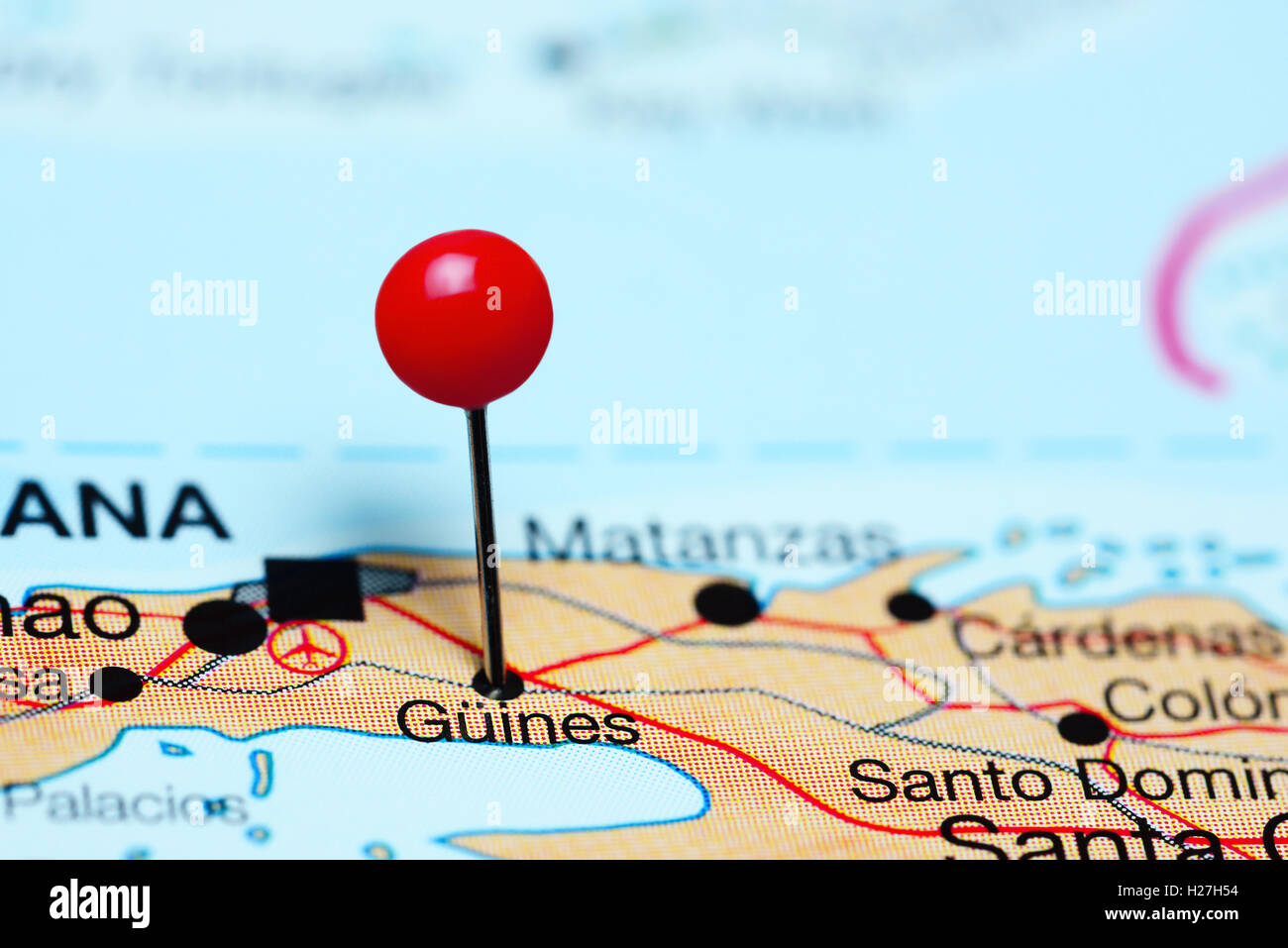 Guines pinned on a map of Cuba Stock Photo - Alamy