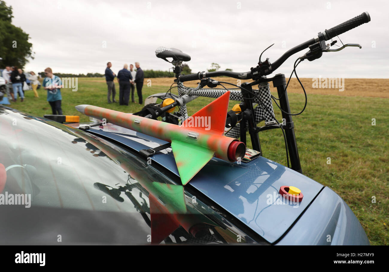 A Rocket rests on the rear of a car during an East Anglian Rocketry ...