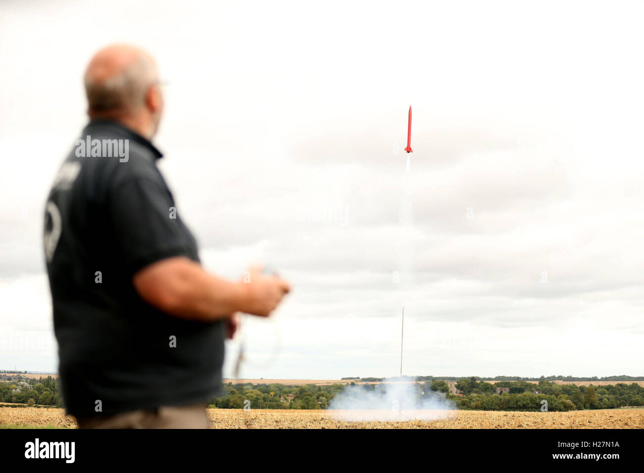 Rod Stevenson, chairman of the East Anglian Rocketry Society, launches ...