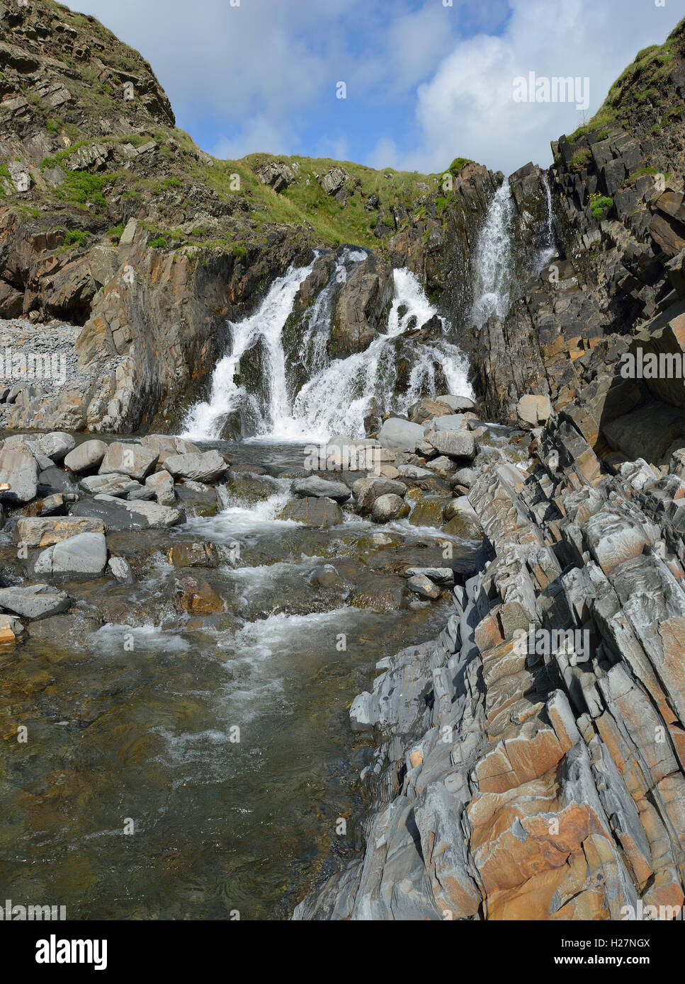 Waterfall at Welcombe Mouth, Hartland Peninsula, North Devon Coast ...