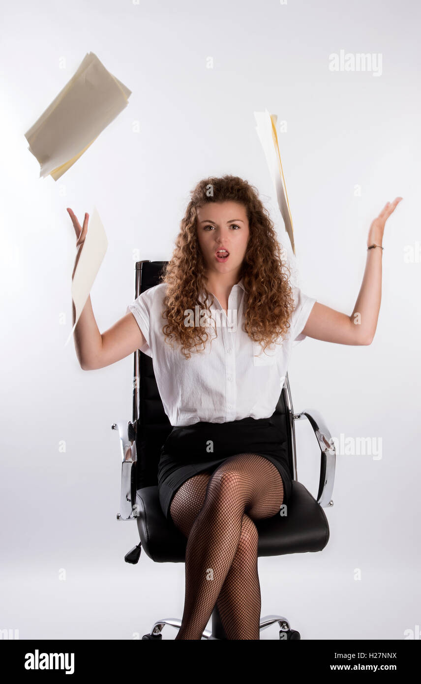 Woman sitting chair angry hi-res stock photography and images - Alamy