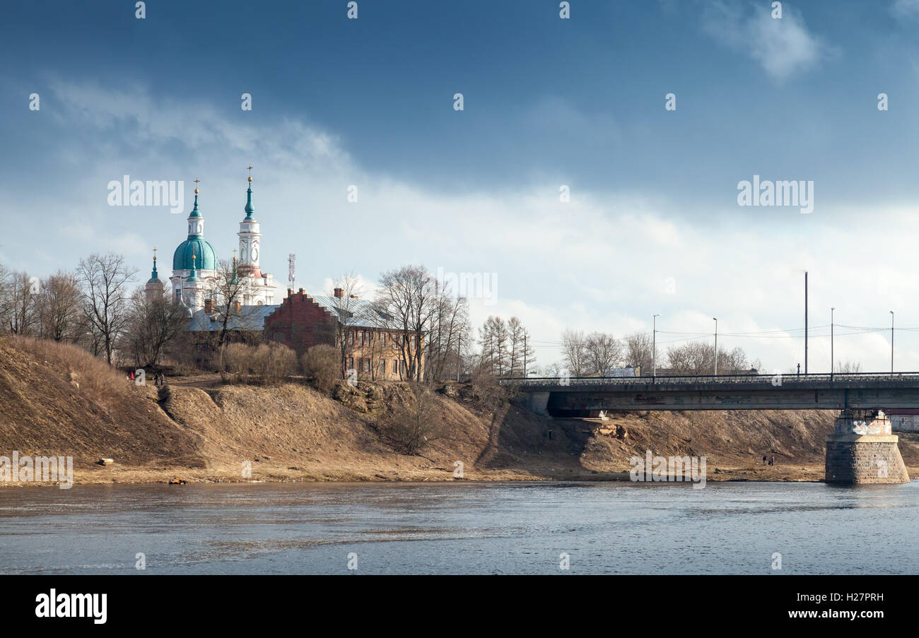 Russian Orthodox church on the river coast. Yamburg St. Catherine ...