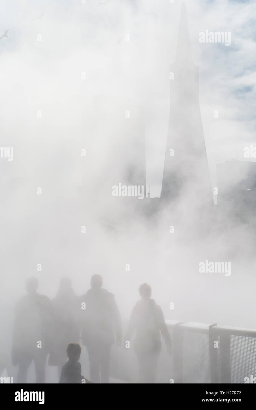 Visitors Crossing Fog Bridge at Exploratorium, San Francisco Stock ...
