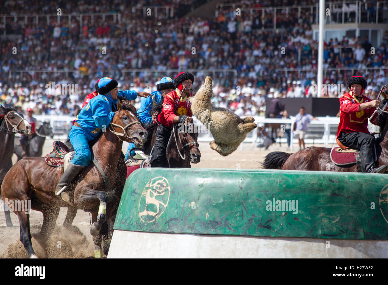 Horsemen play the traditional Central Asia sport 'Kok Boru' at the ...