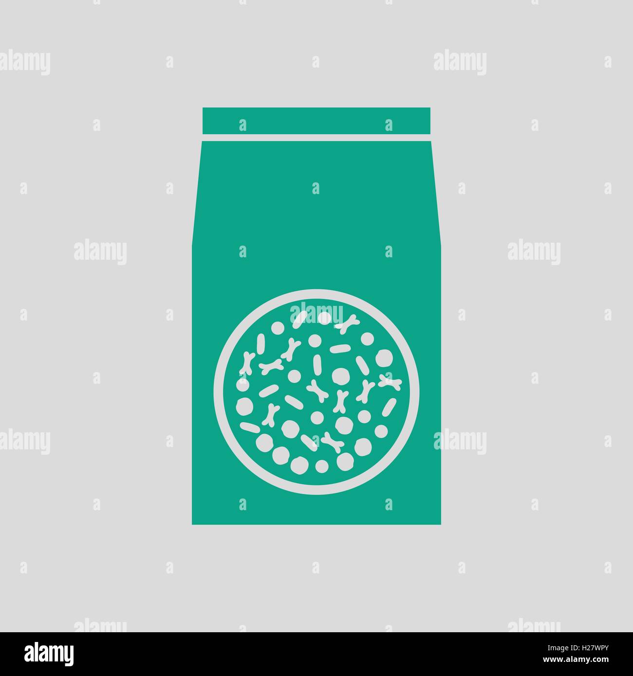 Packet of dog food icon. Gray background with green. Vector ...