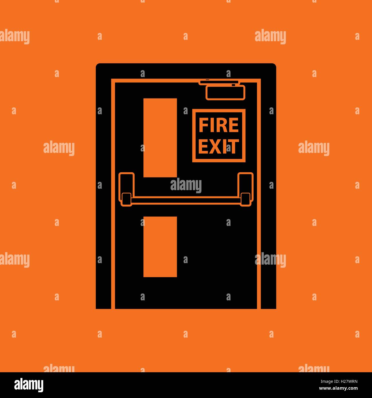 Fire exit door icon. Orange background with black. Vector illustration ...