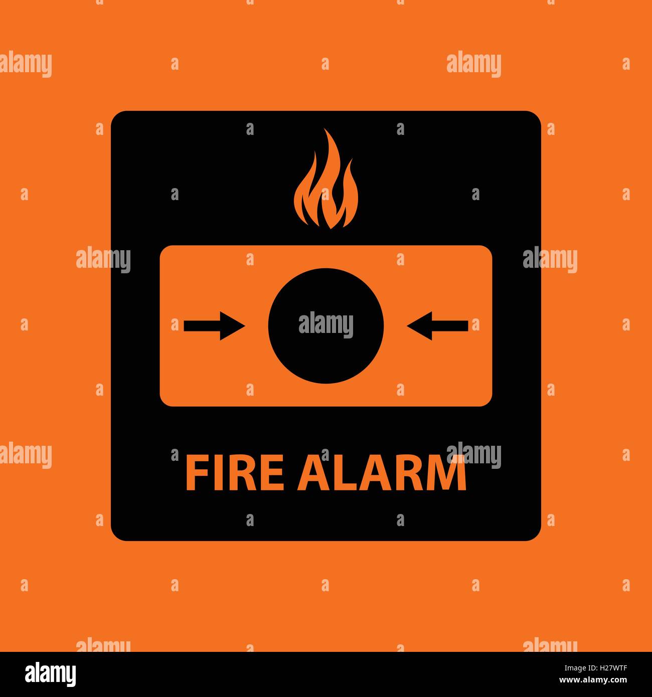 Fire alarm icon. Orange background with black. Vector illustration ...