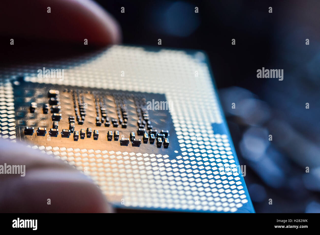 Computer CPU processor micro chip between fingers close up Stock Photo ...