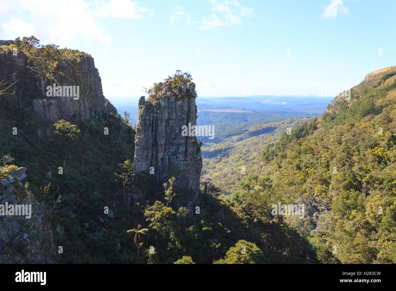 Blyde River Canyon panorama. The Pinnacle rock, famous landmark. South ...