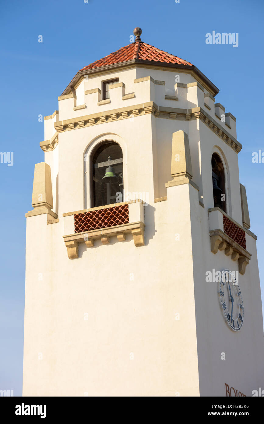 Train Depot clock tower with blue sky Stock Photo - Alamy