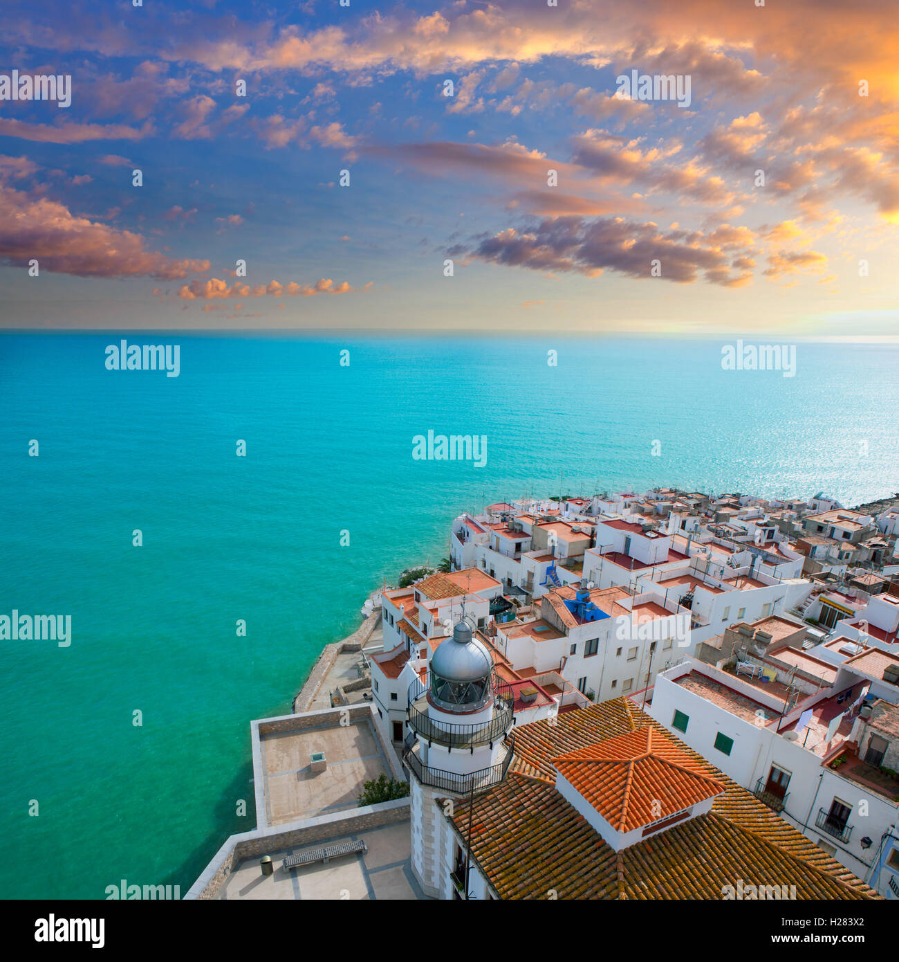 Peniscola beach and Village aerial view in Castellon Spain Stock Photo ...
