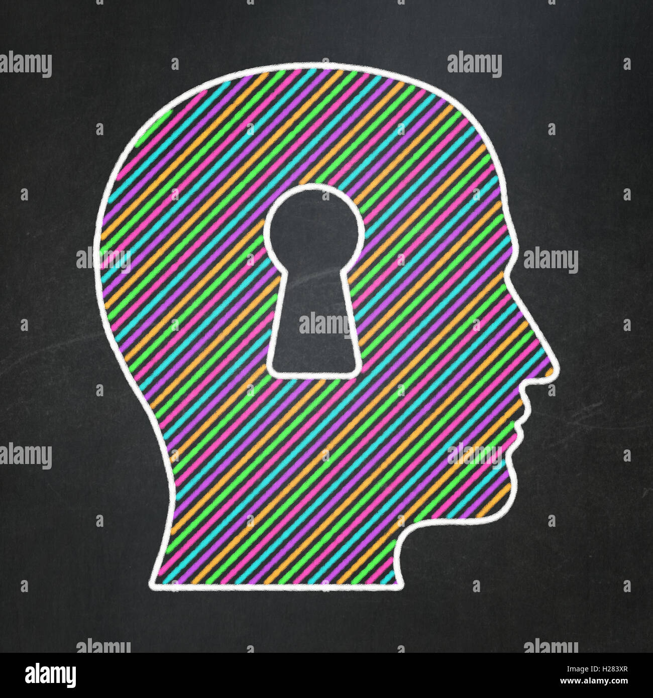 Business concept: Head With Keyhole on chalkboard background Stock ...