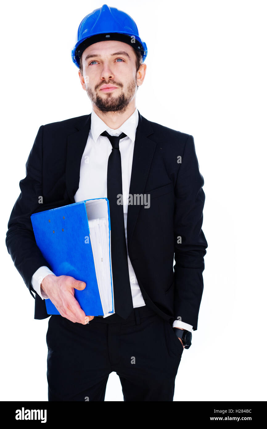 Architect or structural engineer wearing a hardhat Stock Photo - Alamy