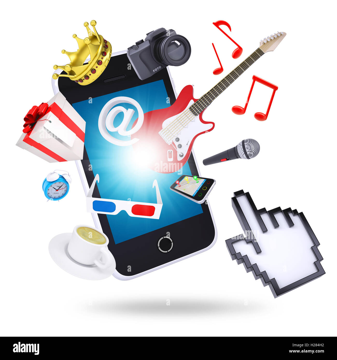 Smartphone and multimedia objects Stock Photo - Alamy