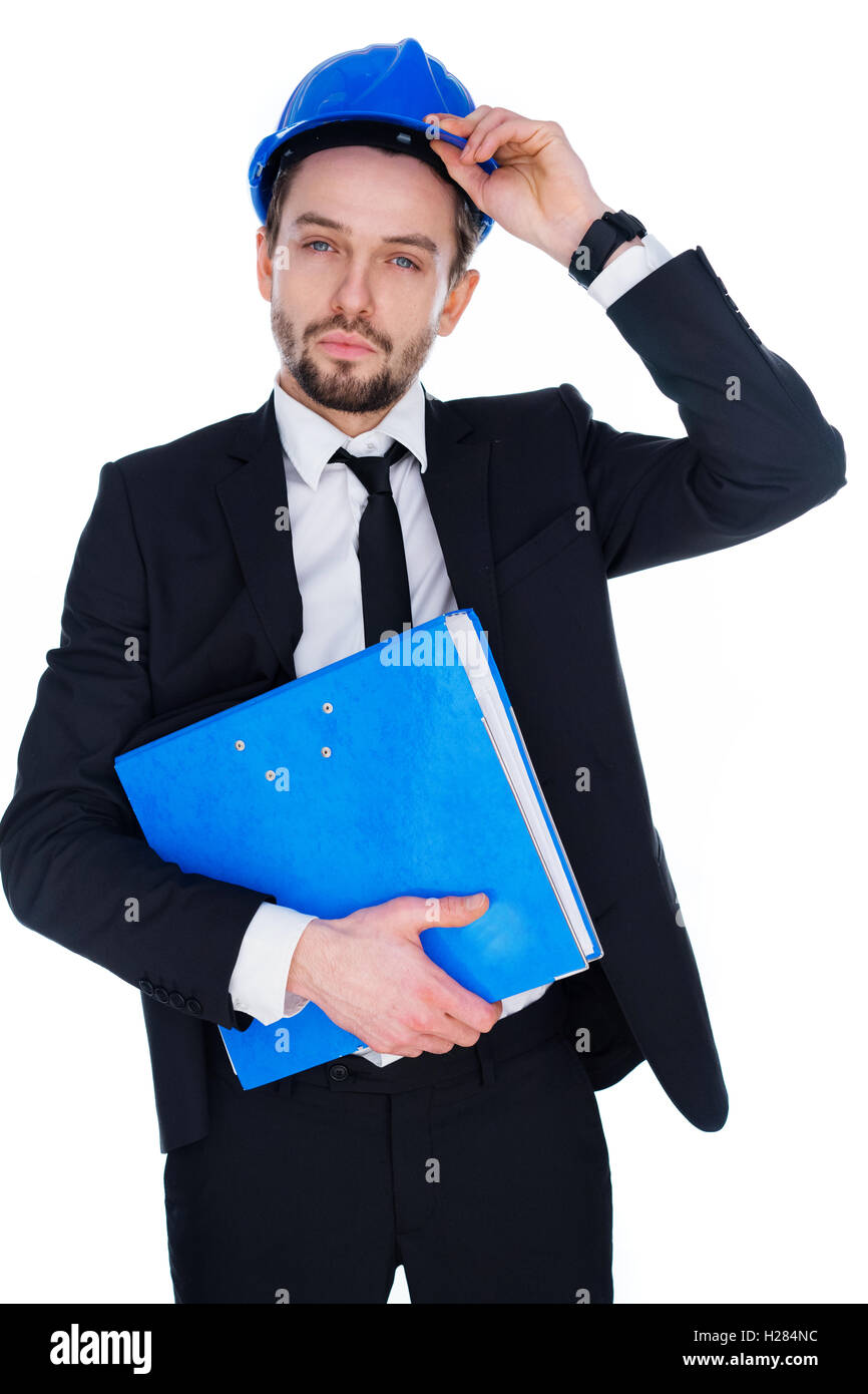 Architect or structural engineer wearing a hardhat Stock Photo - Alamy