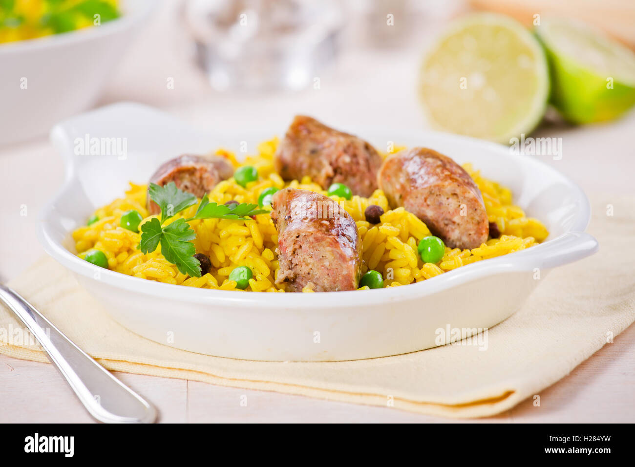 Curry Rice And Sausages Stock Photo - Alamy