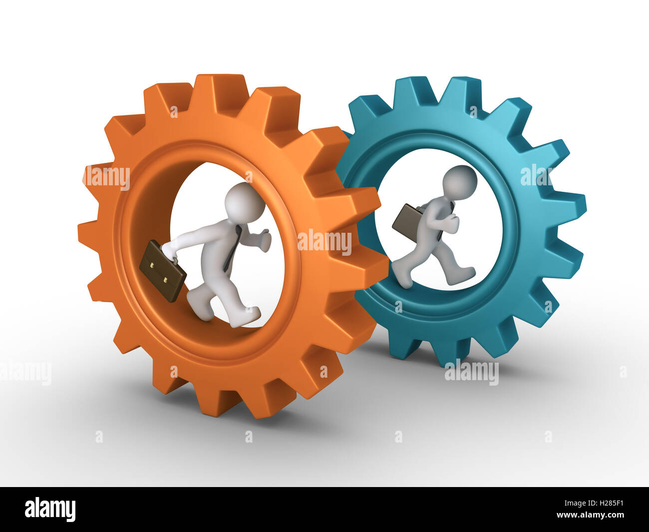 Two businessmen running inside cogwheels Stock Photo - Alamy