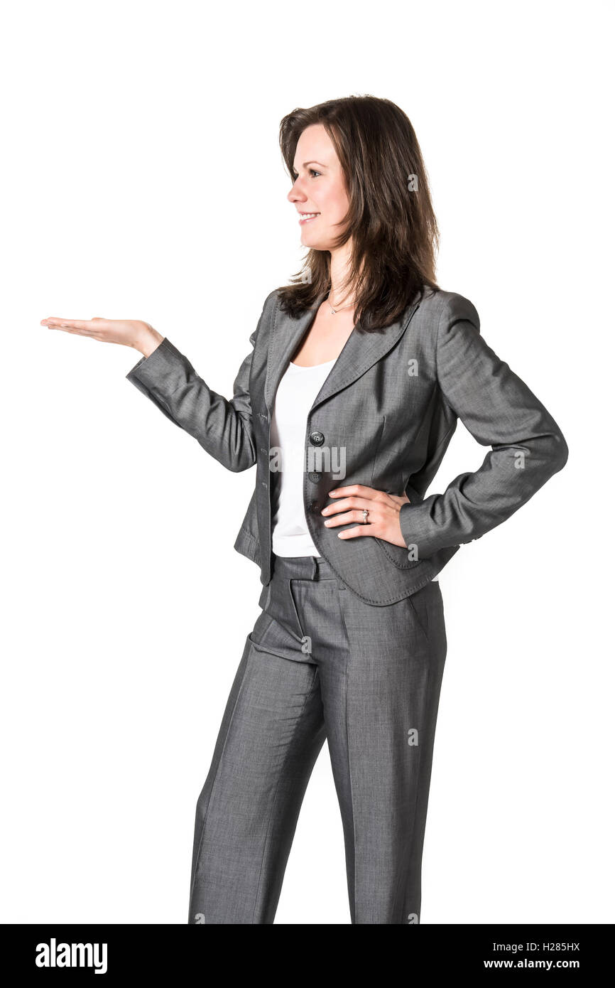 Presenting business woman Stock Photo - Alamy
