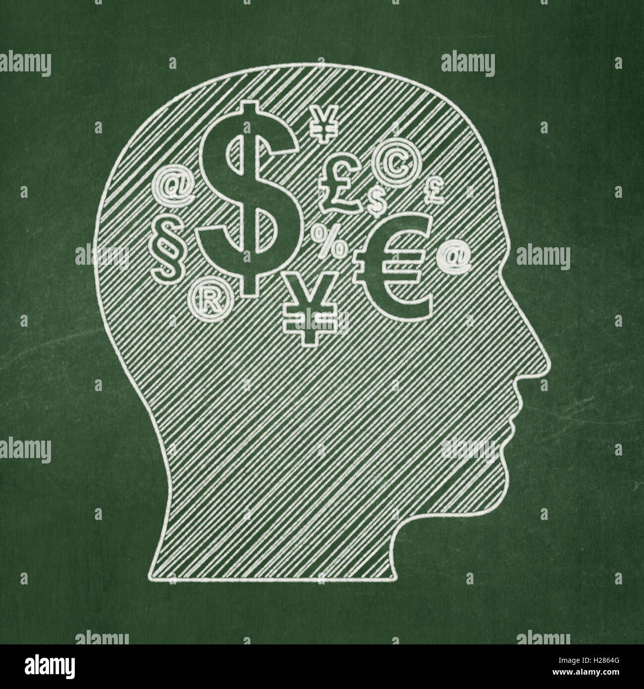 Education concept: Head With Finance Symbol on chalkboard background ...