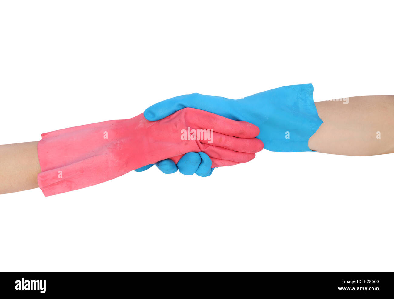 hand shake in a rubber gloves isolated on white background Stock Photo ...