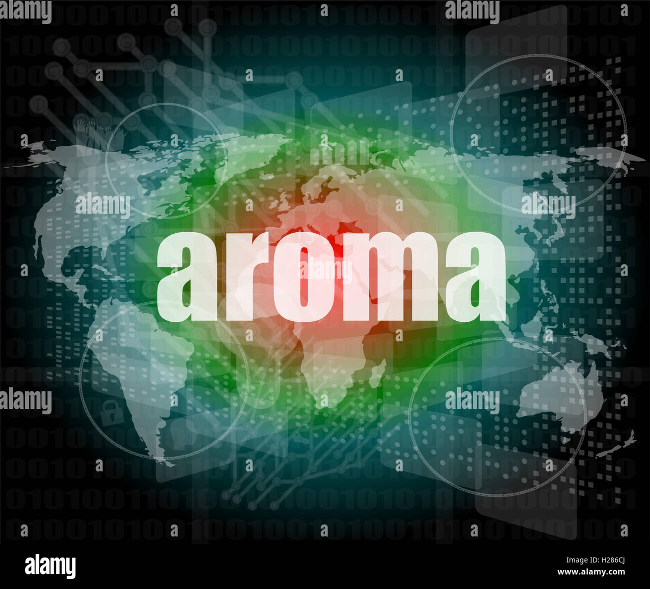 aroma word on digital screen, mission control interface hi technology ...