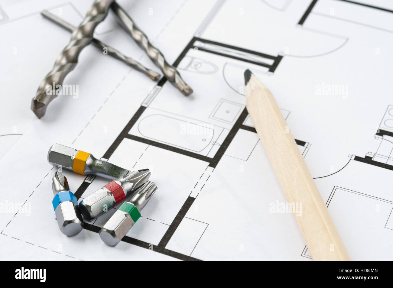 Construction Plan Tools Stock Photo - Alamy