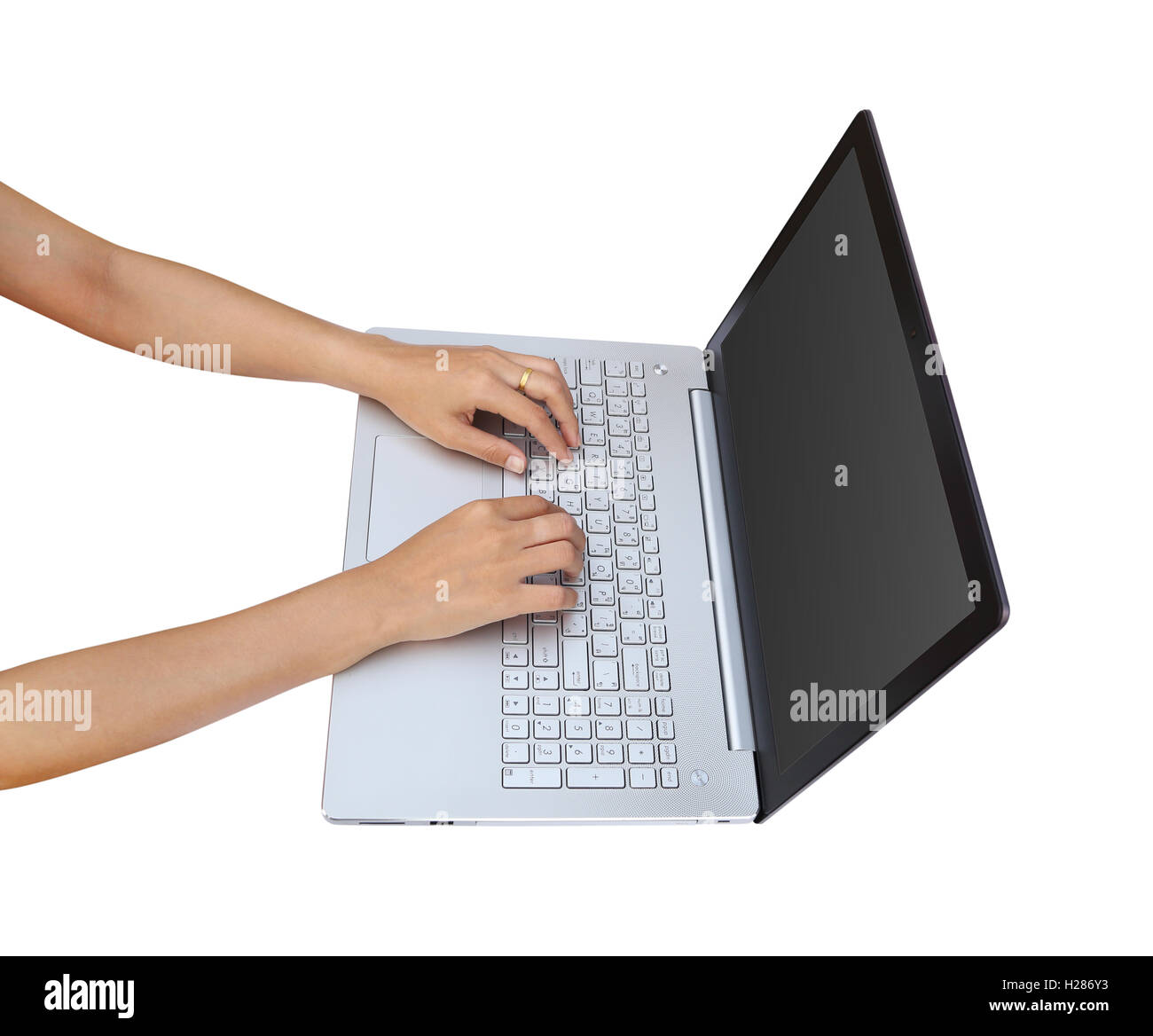 Office worker typing on laptop Cut Out Stock Images & Pictures - Alamy