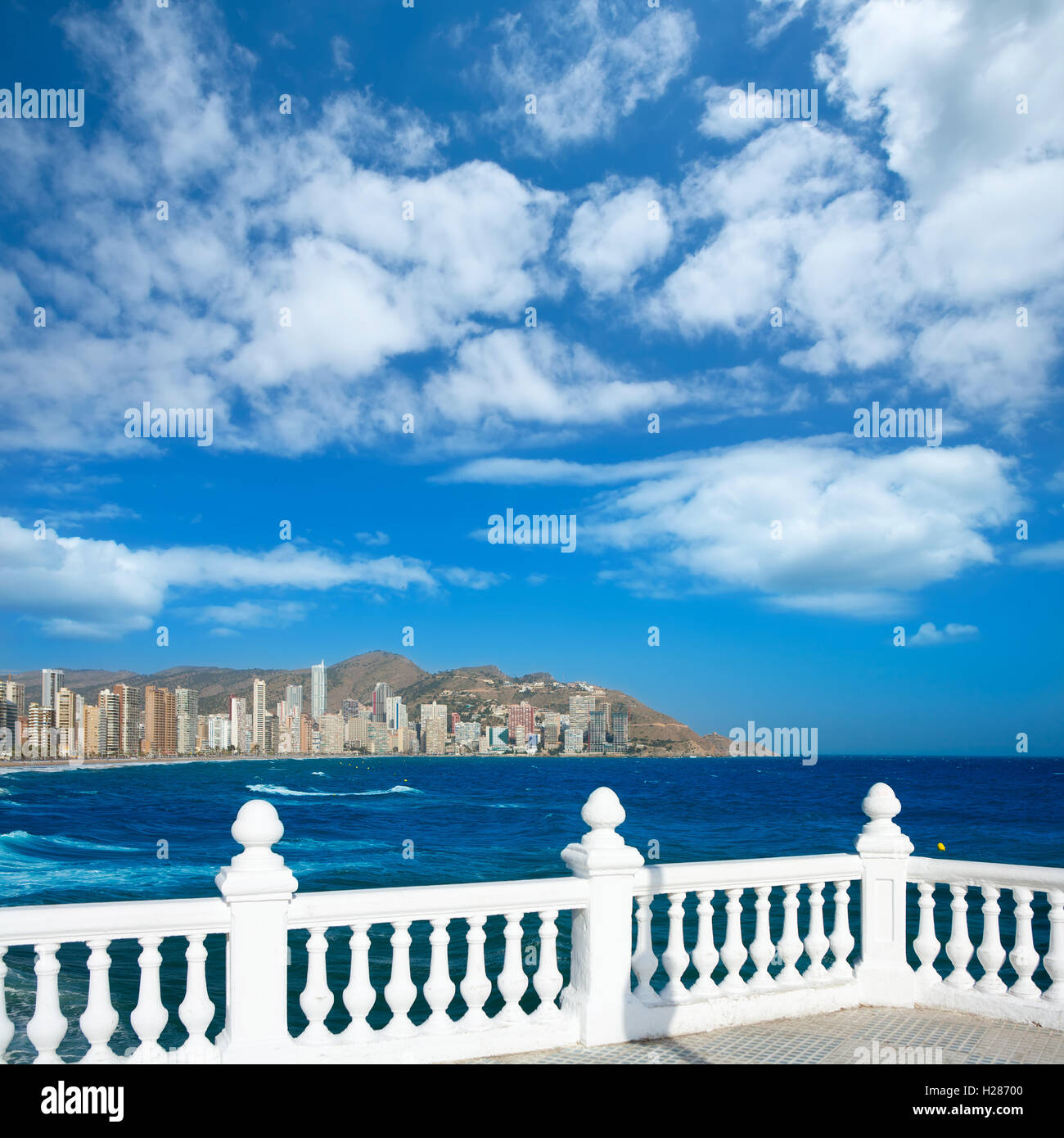 Benidorm balcon del Mediterraneo sea from white balustrade Stock Photo ...