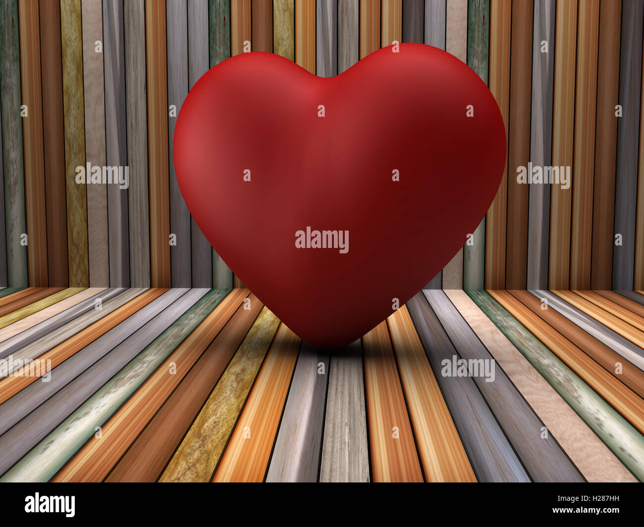 3d red heart shape in wooden room Stock Photo - Alamy