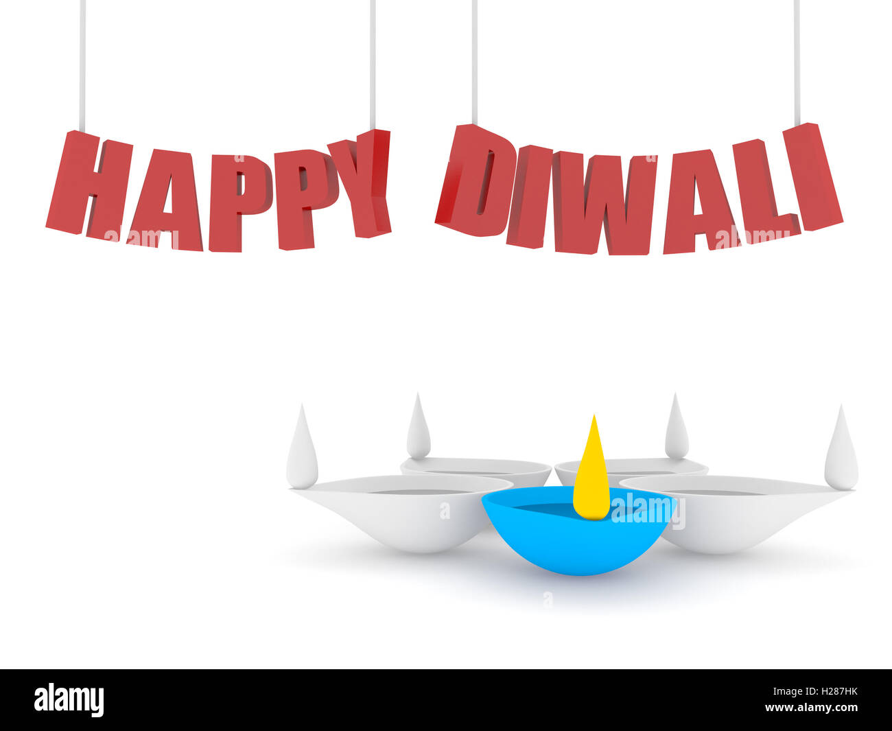 3d happy diwali text with single color diya Stock Photo - Alamy