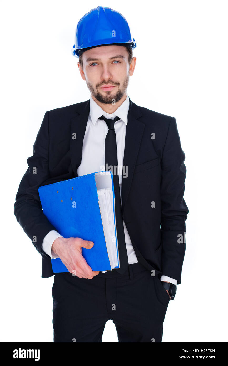 Architect or structural engineer wearing a hardhat Stock Photo - Alamy