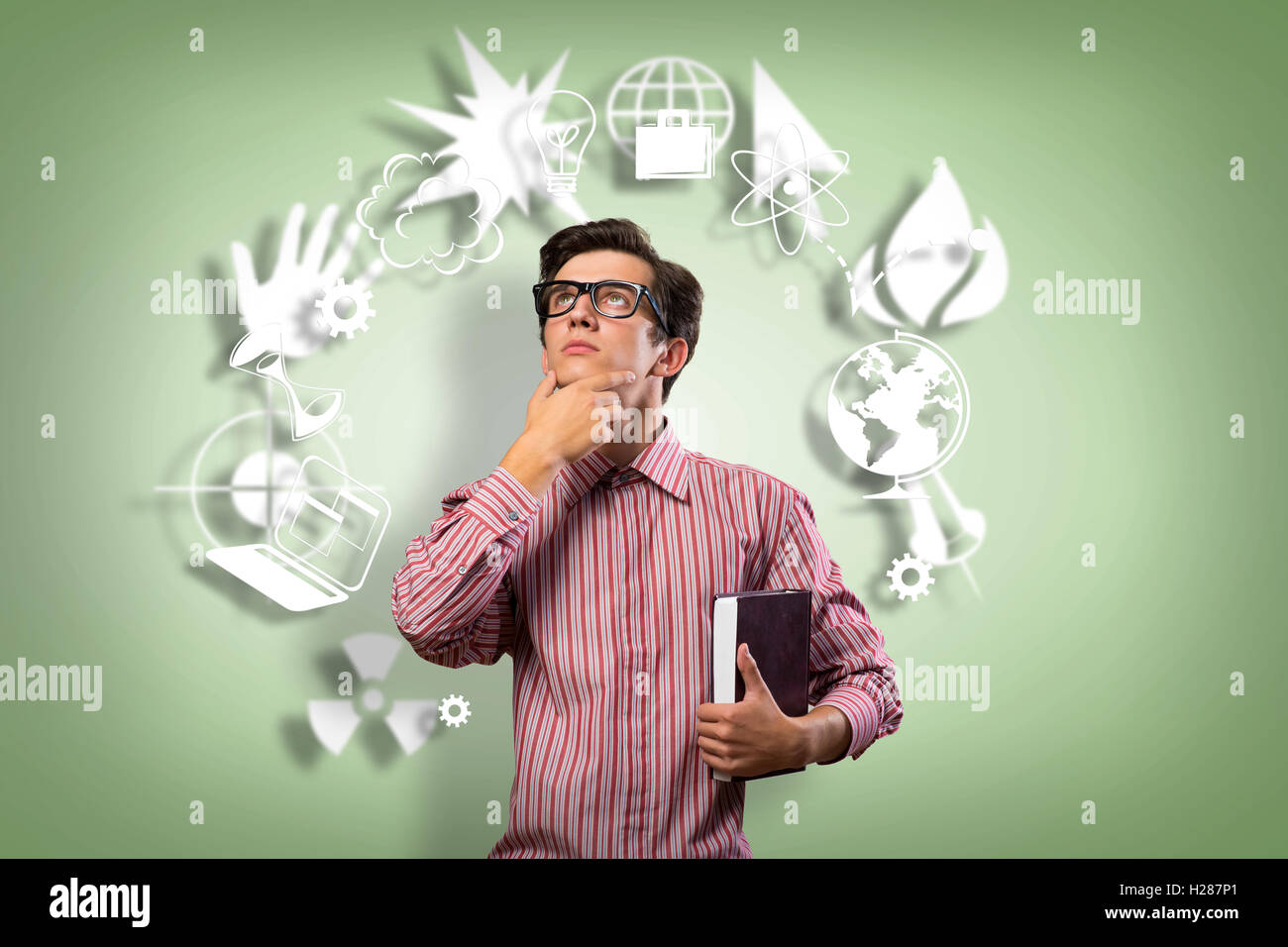 young man scientist with glasses thinking Stock Photo - Alamy