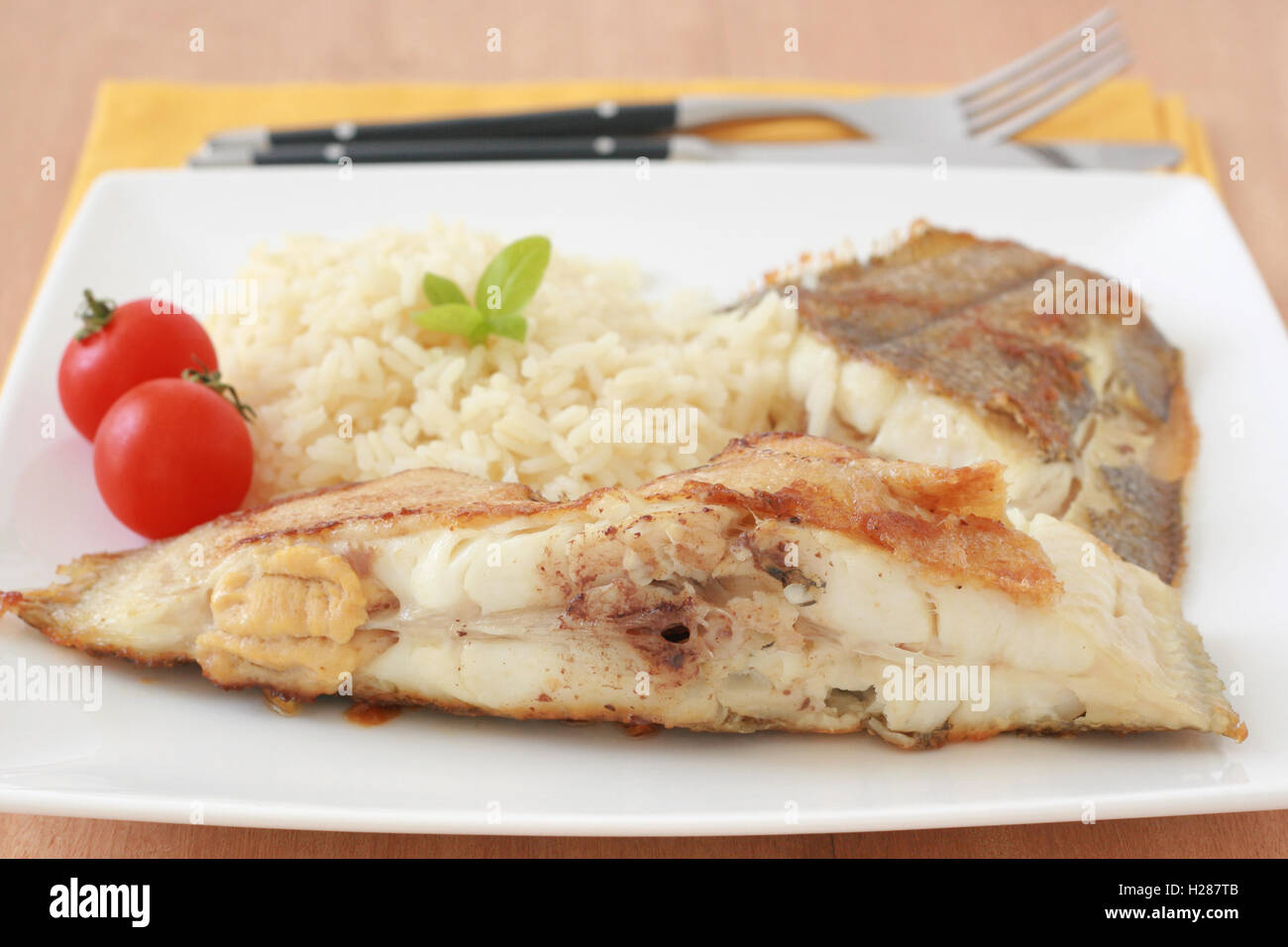 fried flounder with rice Stock Photo - Alamy