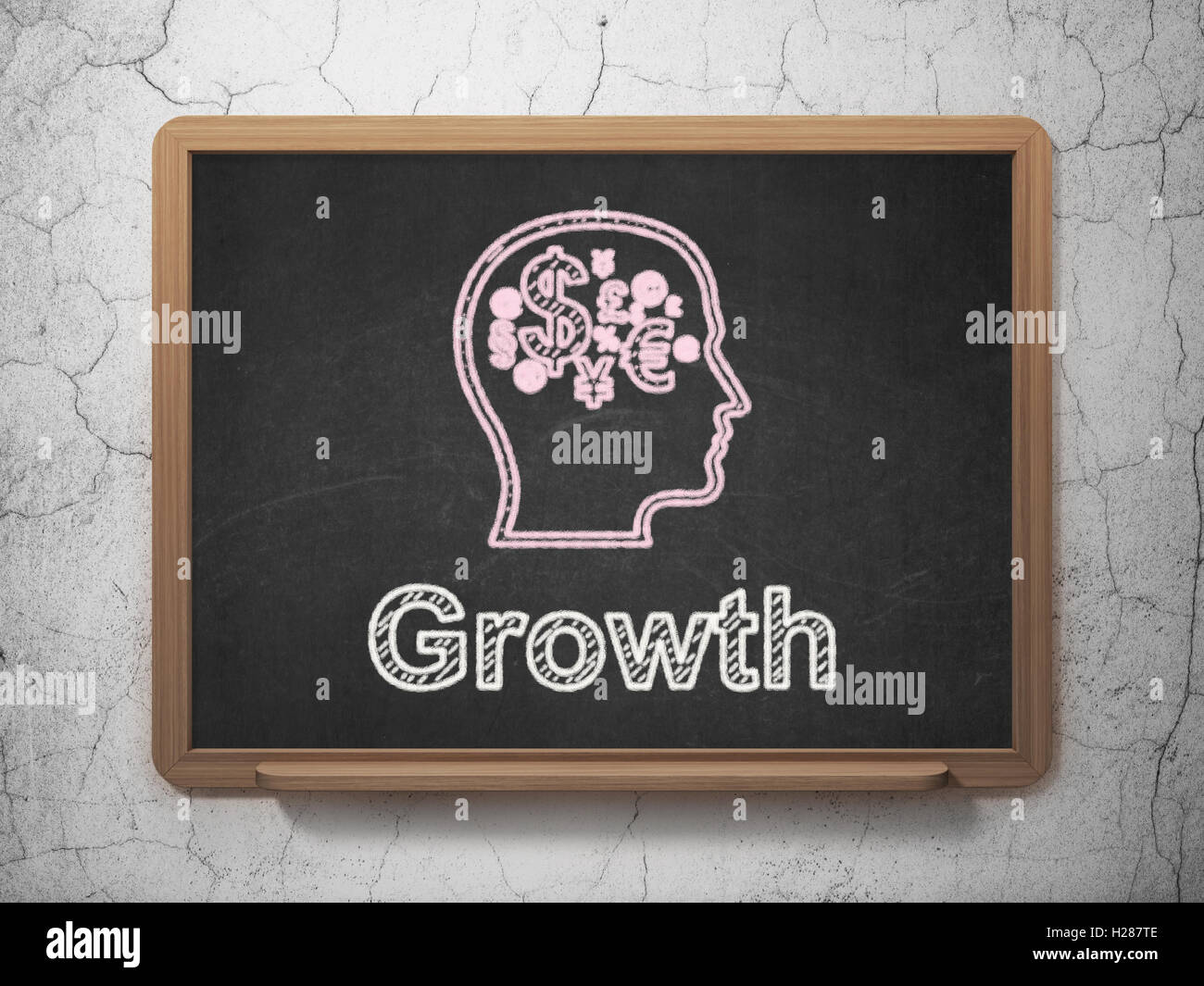 Business concept: Head With Finance Symbol and Growth on chalkboard ...
