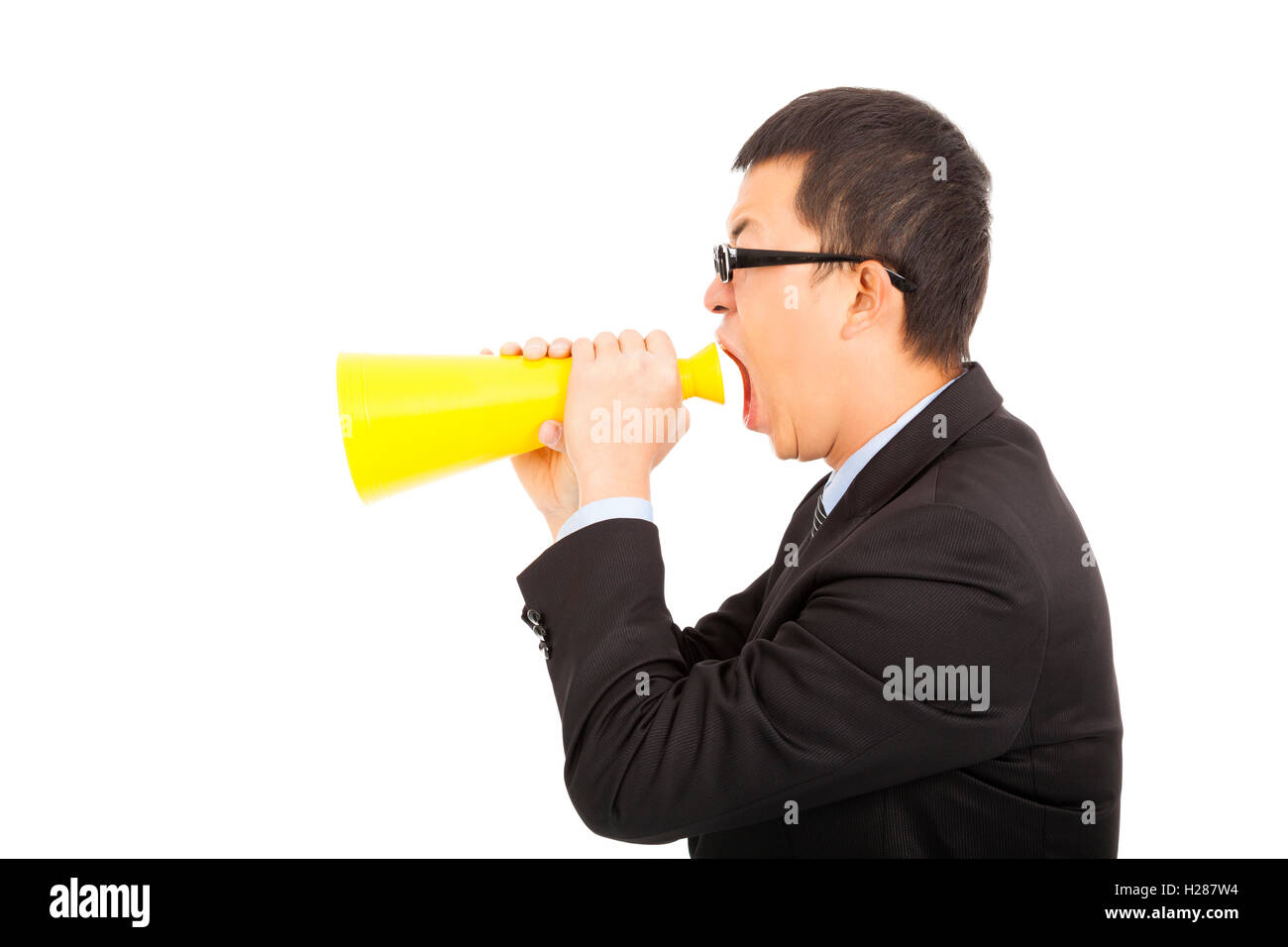 Asian business man shout megaphone hi-res stock photography and images ...