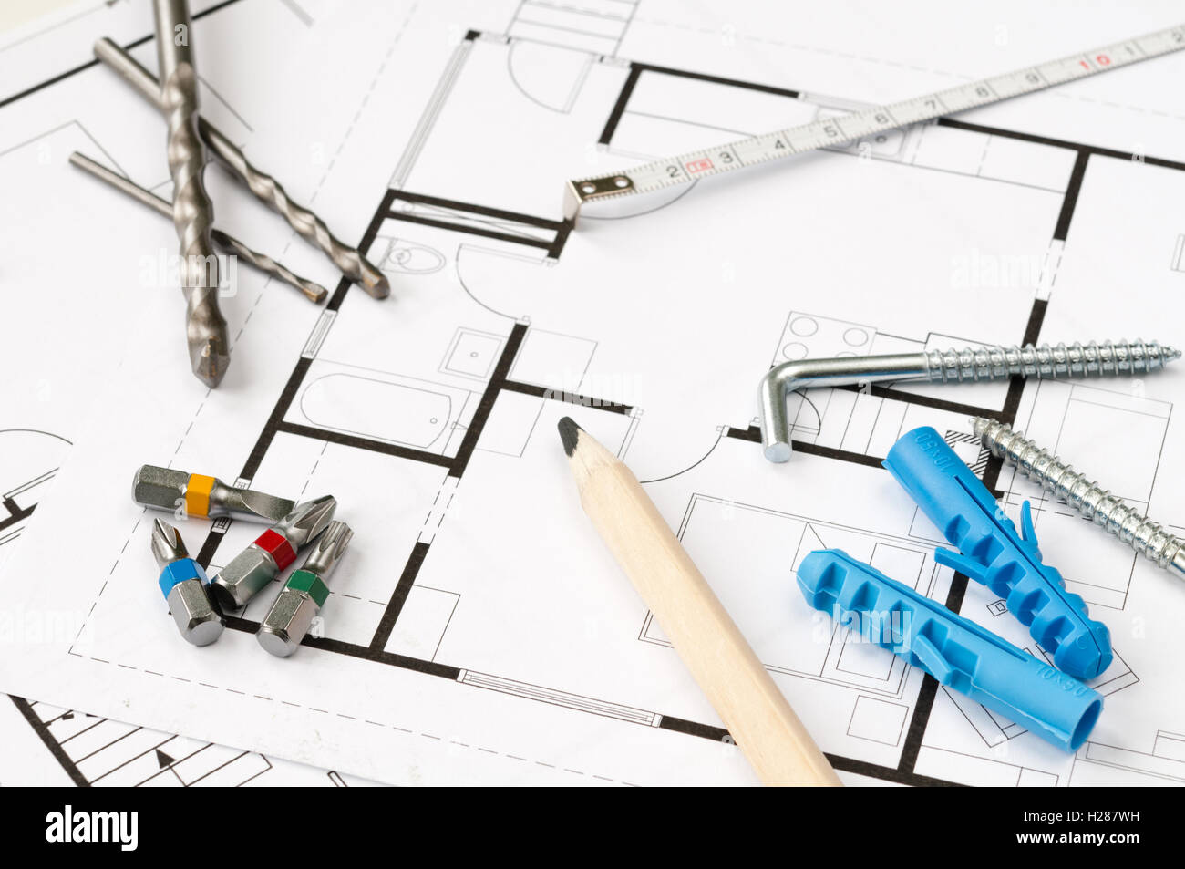 Construction Plan Tools Stock Photo - Alamy
