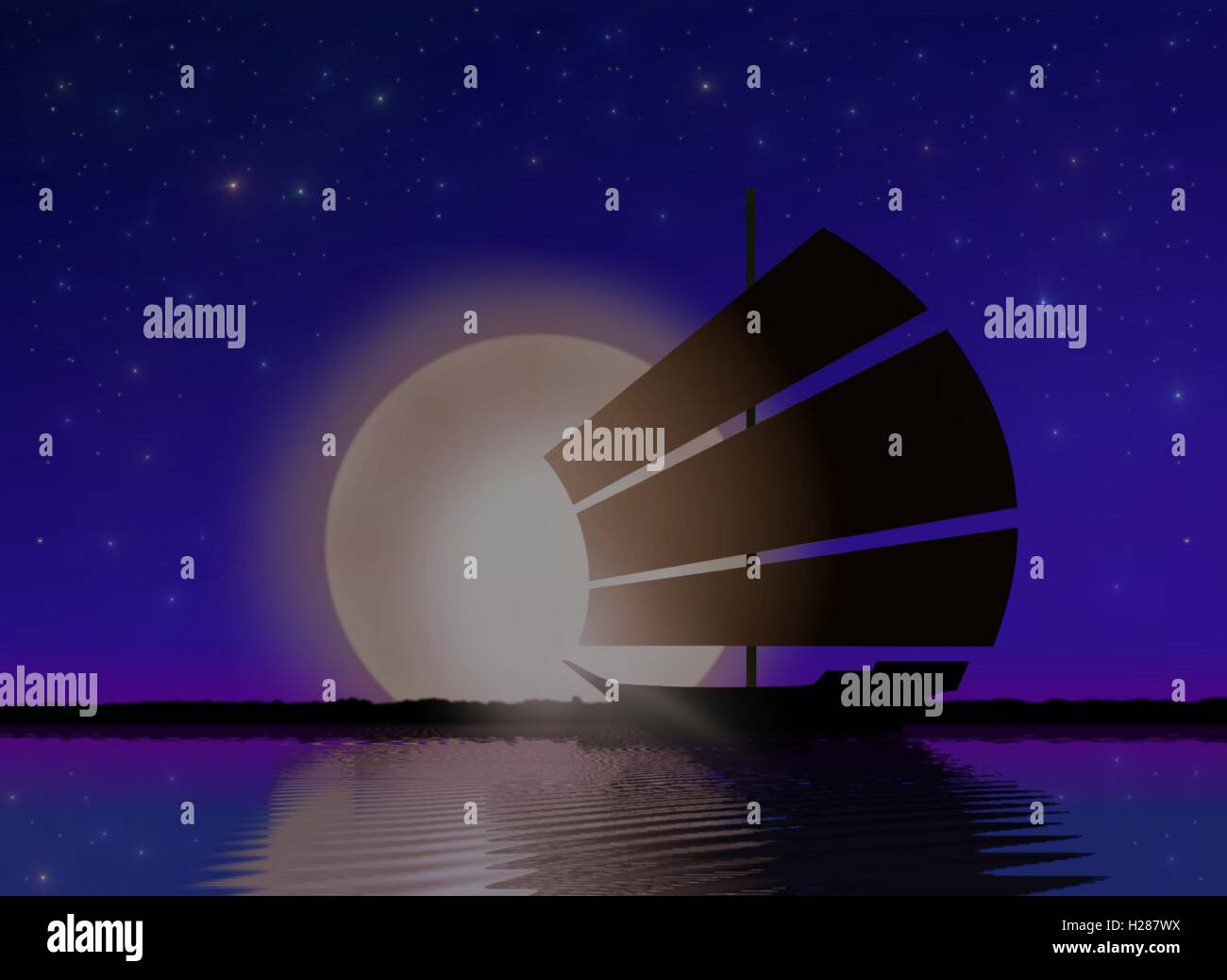 Ship Sailing at Sea with Moonlight Stock Photo - Alamy