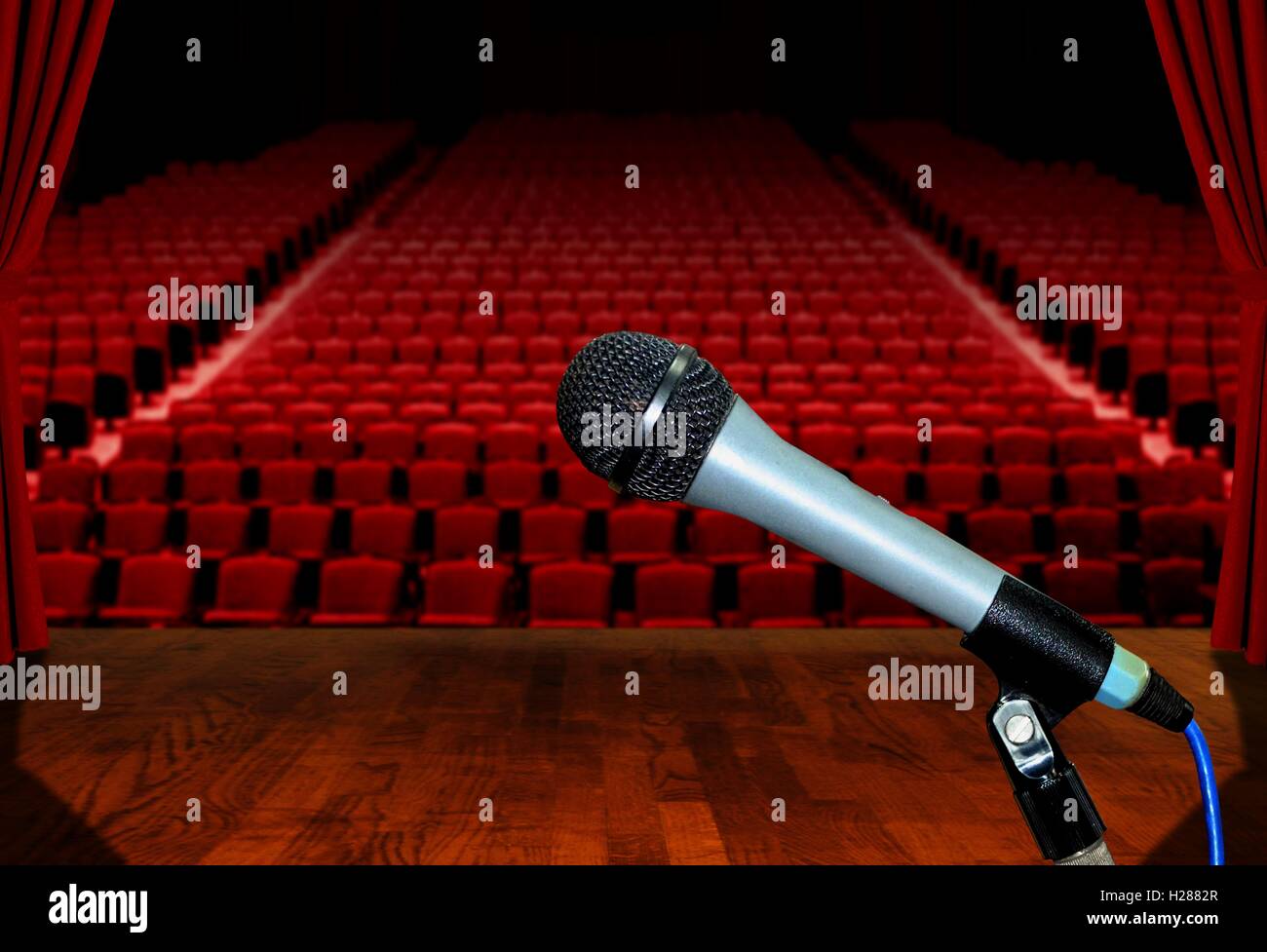 Microphone on Stage Facing Empty Auditorium Seats Stock Photo - Alamy
